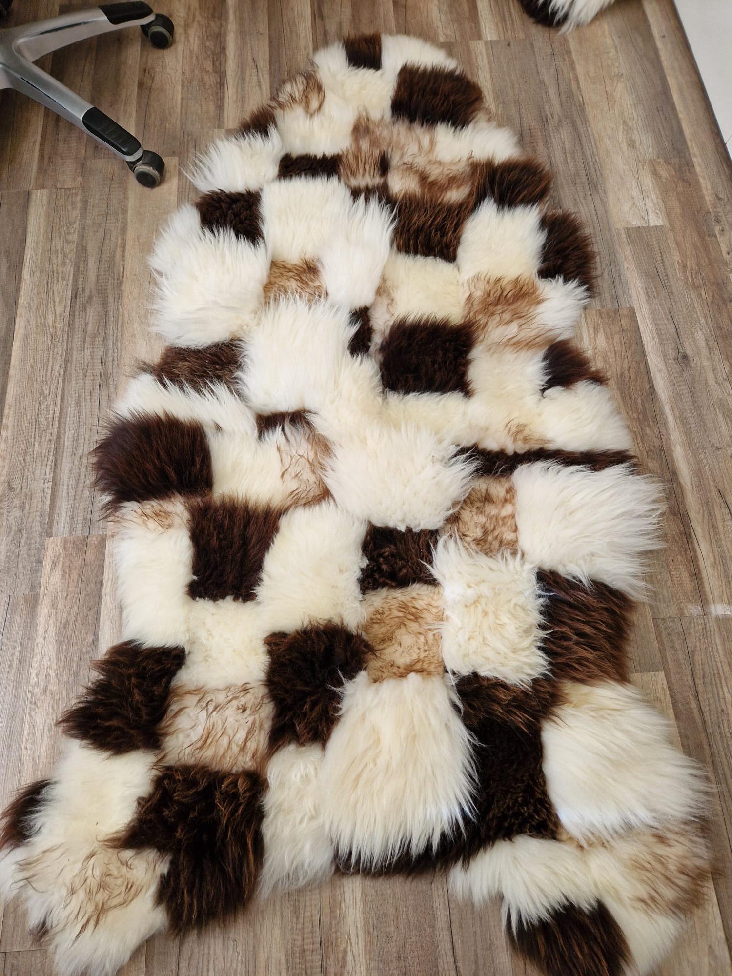 Natural 3 Color Patchwork Genuine Sheepskin Rug, 100% Sheep Skin Fur ...