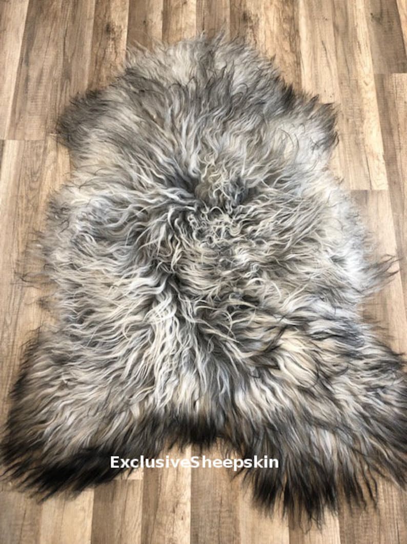 GRAY Natural Color Genuine Sheepskin Rug 100% Sheep Skin Leather Sheep ...