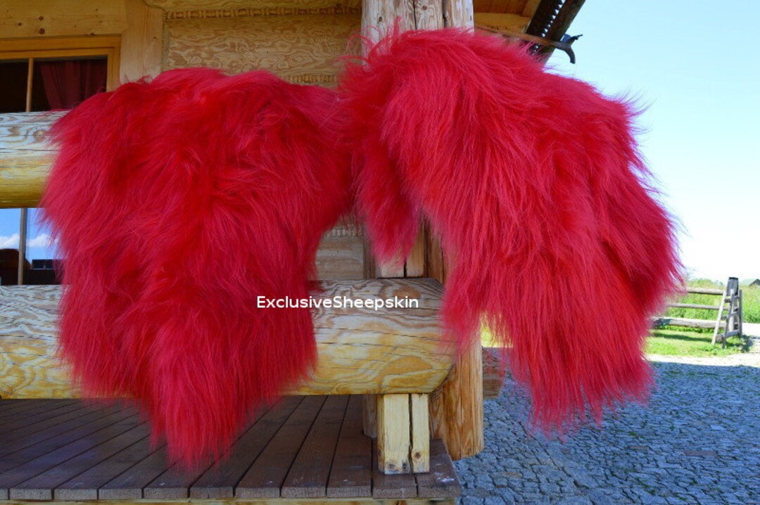 Red Icelandic Dyed Genuine Sheepskin Lambskin Sheep Skin Rug Pelt Long ...