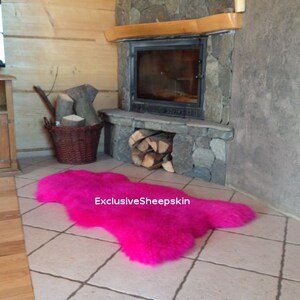 Dark Pink Dyed Genuine Sheepskin Lambskin Sheep Skin Rug Pelt Soft Wool ...