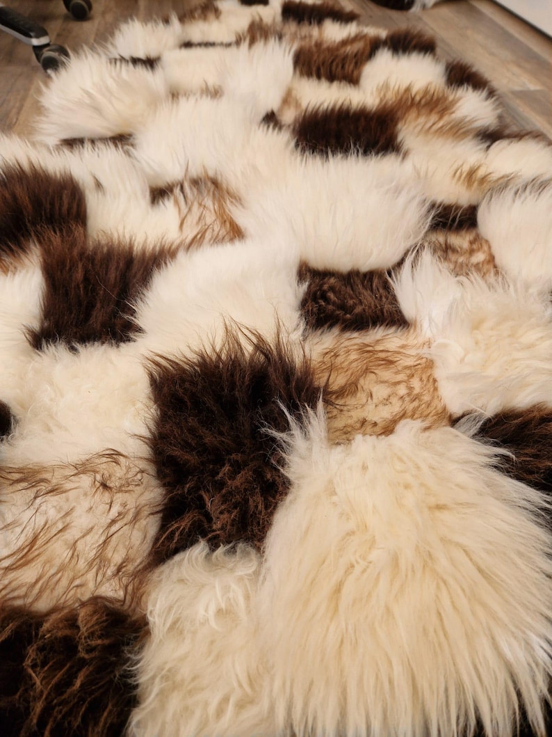 Natural 3 Color Patchwork Genuine Sheepskin Rug, 100% Sheep Skin Fur ...