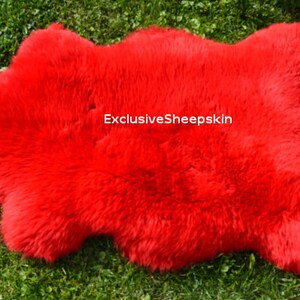 Red Dyed Genuine Sheepskin Lambskin Sheep Skin Rug Pelt Soft Wool Throw ...