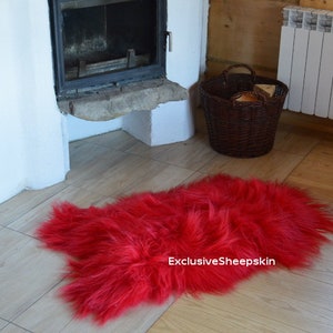 Red Icelandic Dyed Genuine Sheepskin Lambskin Sheep Skin Rug Pelt Long ...