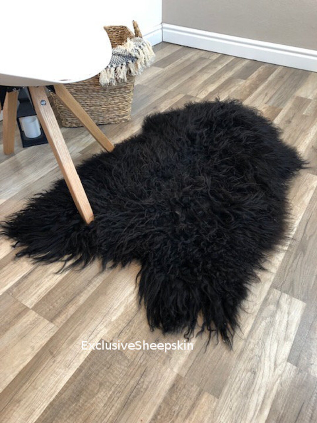 Black Natural Color Genuine Sheepskin Rug 100% Sheep Skin Leather Sheep ...