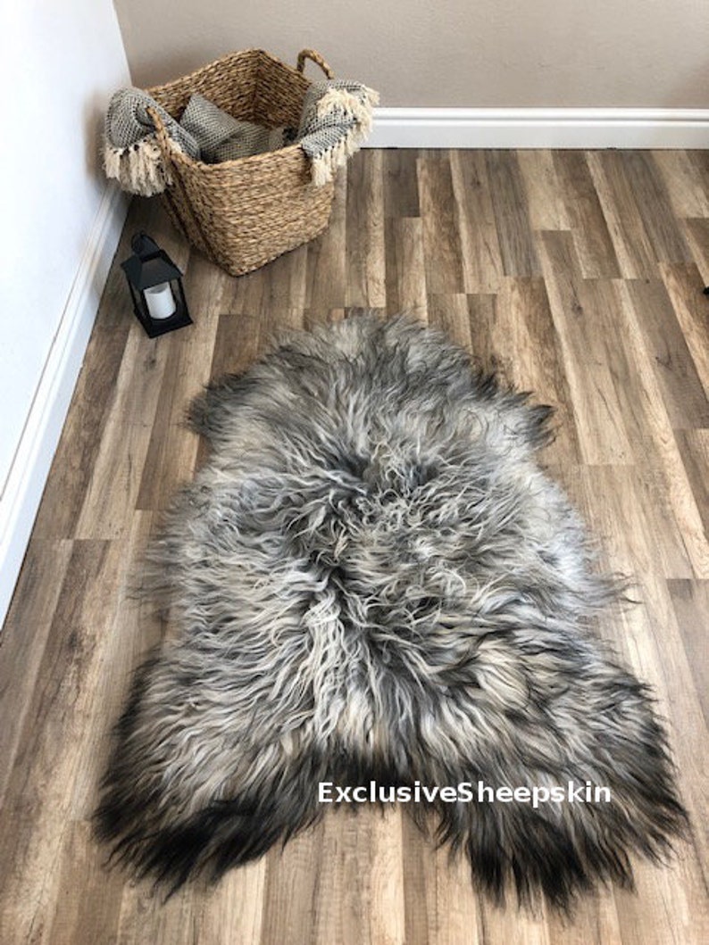 GRAY Natural Color Genuine Sheepskin Rug 100% Sheep Skin Leather Sheep ...