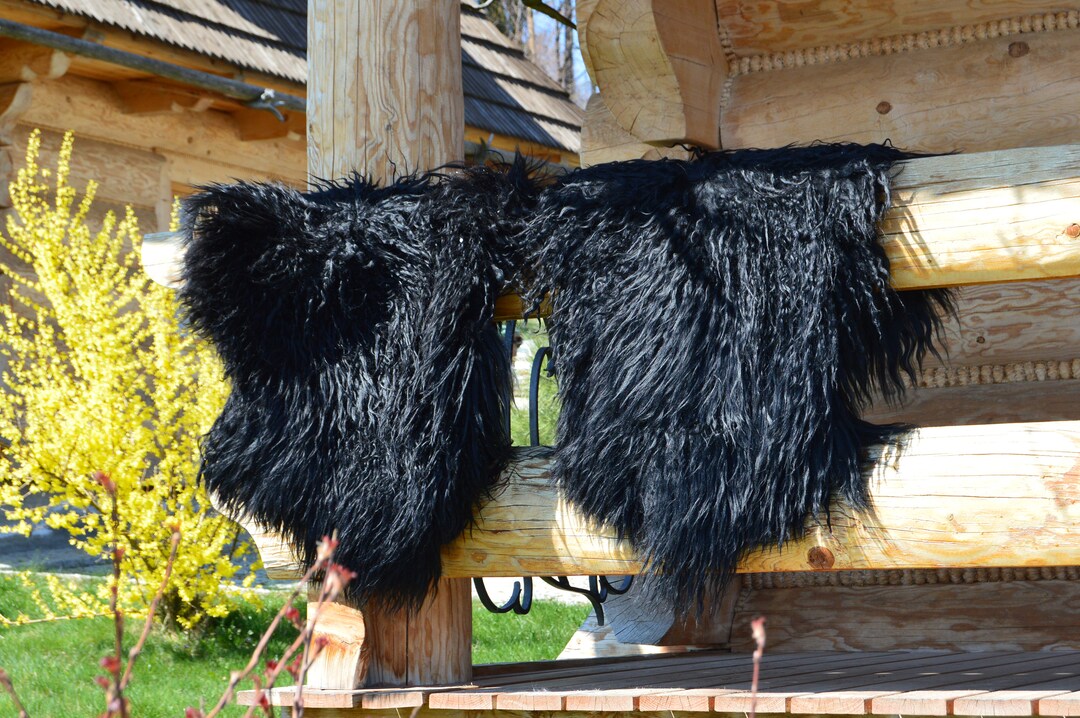Black Natural Color Genuine Sheepskin Rug 100% Sheep Skin Leather Sheep ...