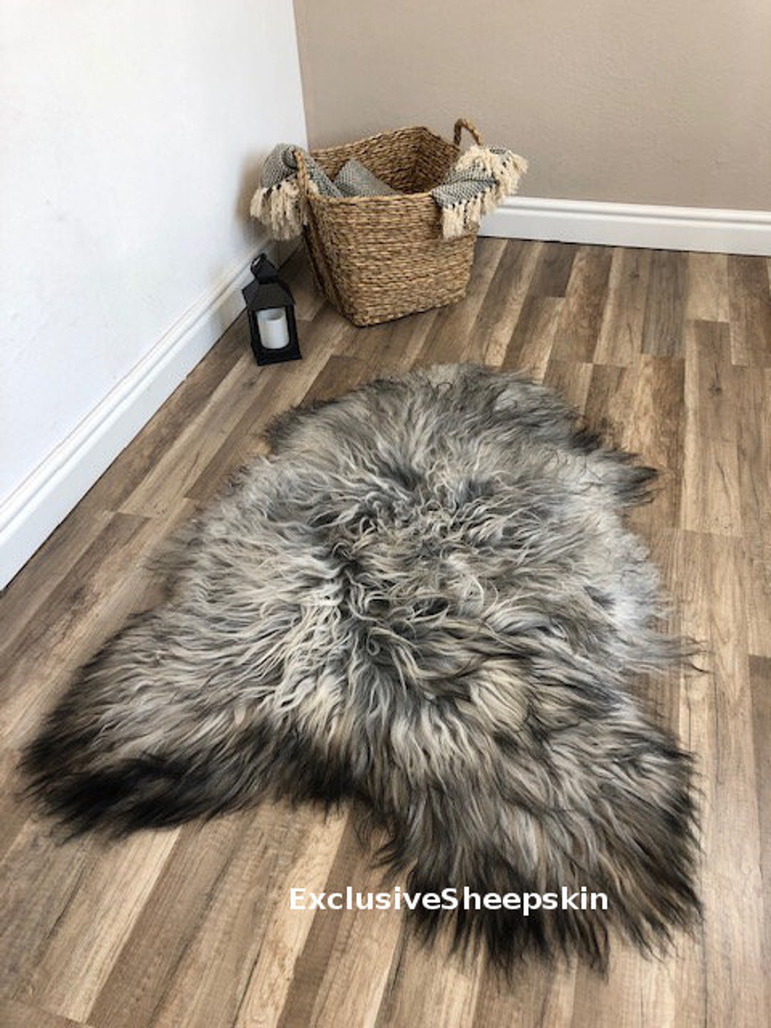 GRAY Natural Color Genuine Sheepskin Rug Leather Sheep Skin Decorative ...