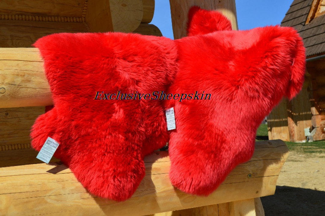 Red Dyed Genuine Sheepskin Lambskin Sheep Skin Rug Pelt Soft Wool Throw ...