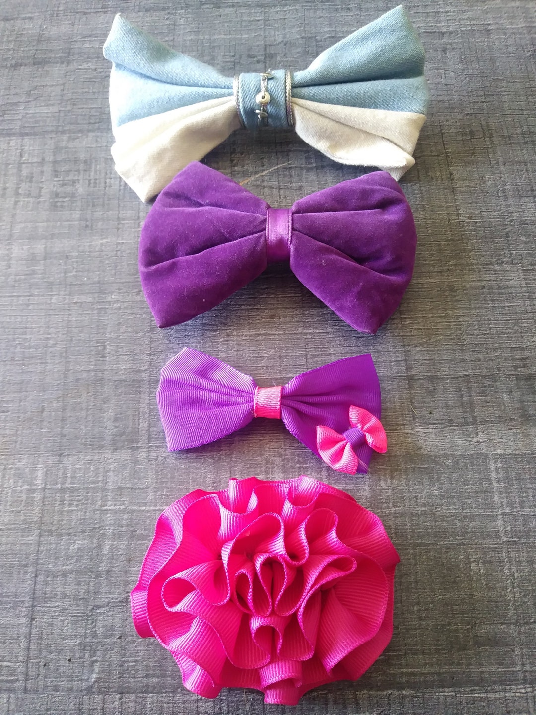 90's Hair Bows / Lot of 4 Hair Bows / Velvet Bow / Denim Bow / Vintage ...