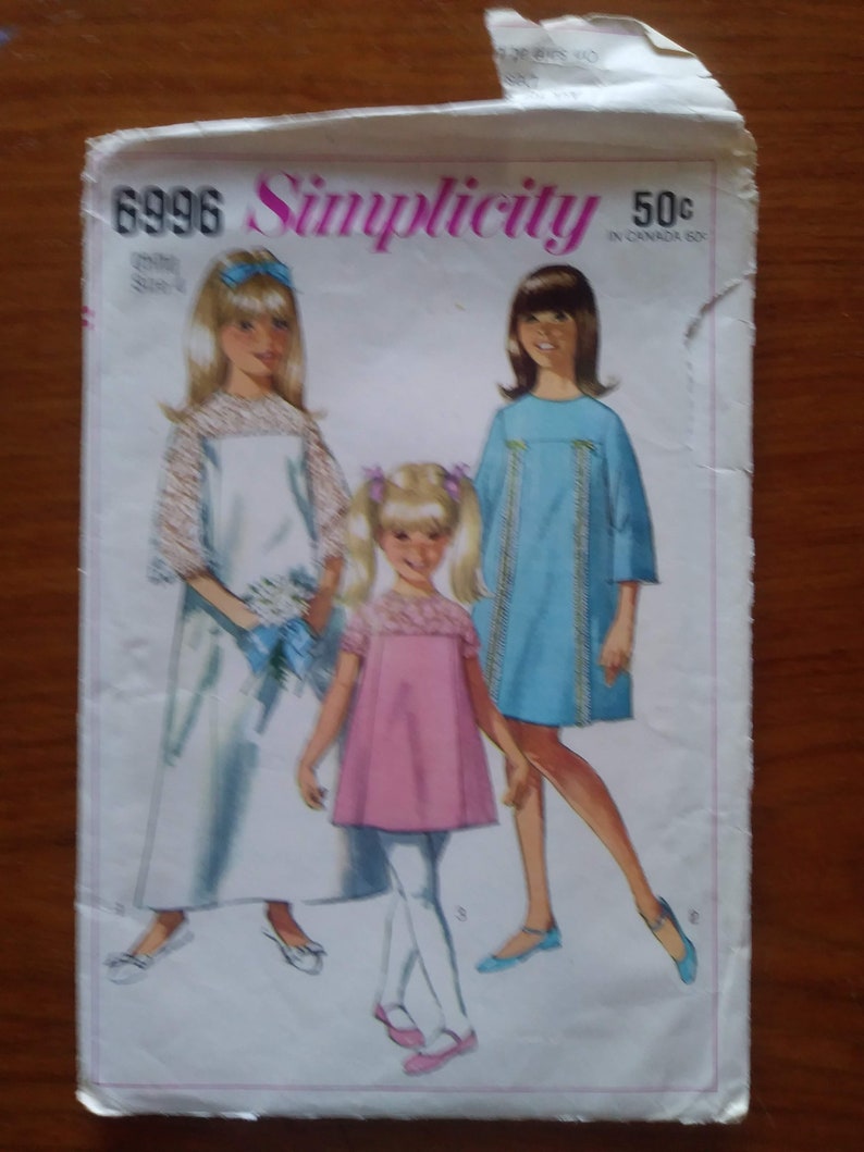 Simplicity Girl's Dress Sewing Patterns 1967, Pattern #6996, Child Size ...