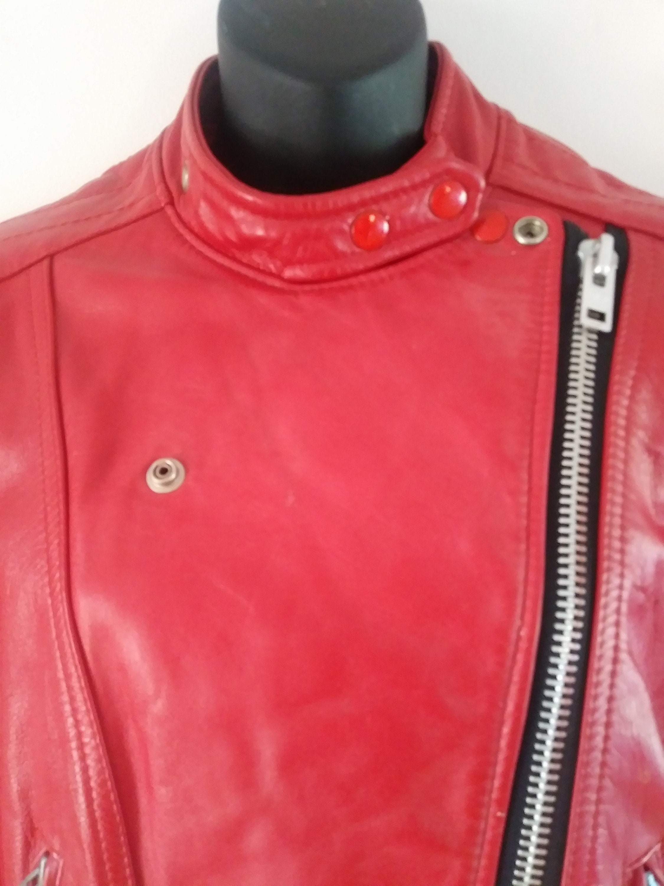 Red 80's Leather Jacket, Biker Jacket, Michael Jackson, Thriller ...