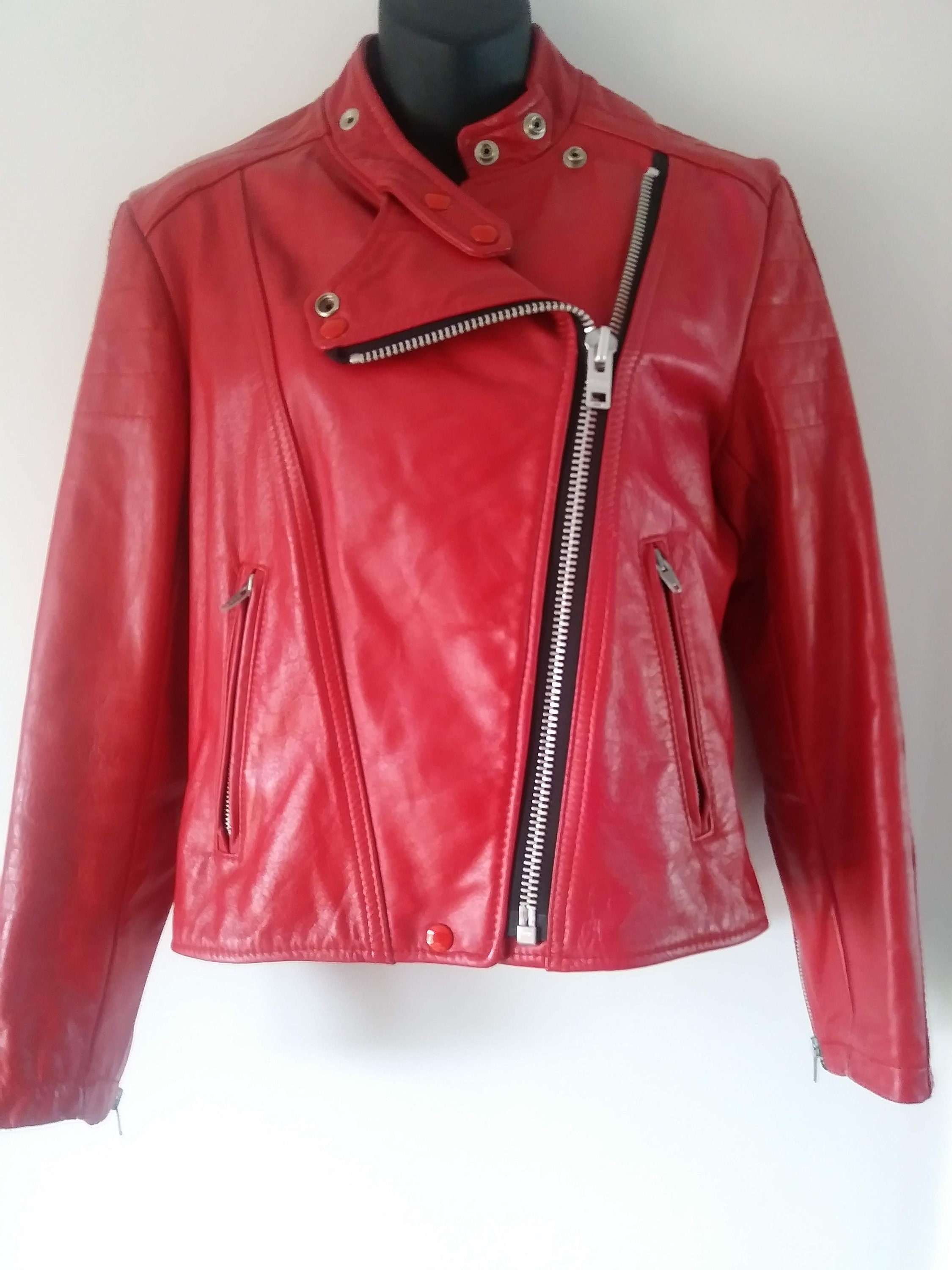 Red 80's Leather Jacket, Biker Jacket, Michael Jackson, Thriller ...
