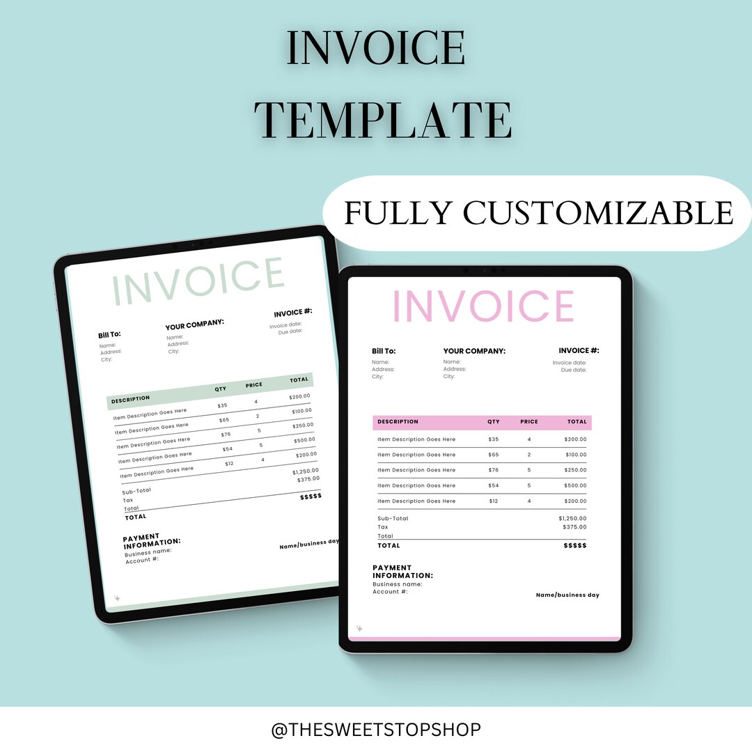 Invoice Template Editable, Small Business Invoice Template, Invoice ...