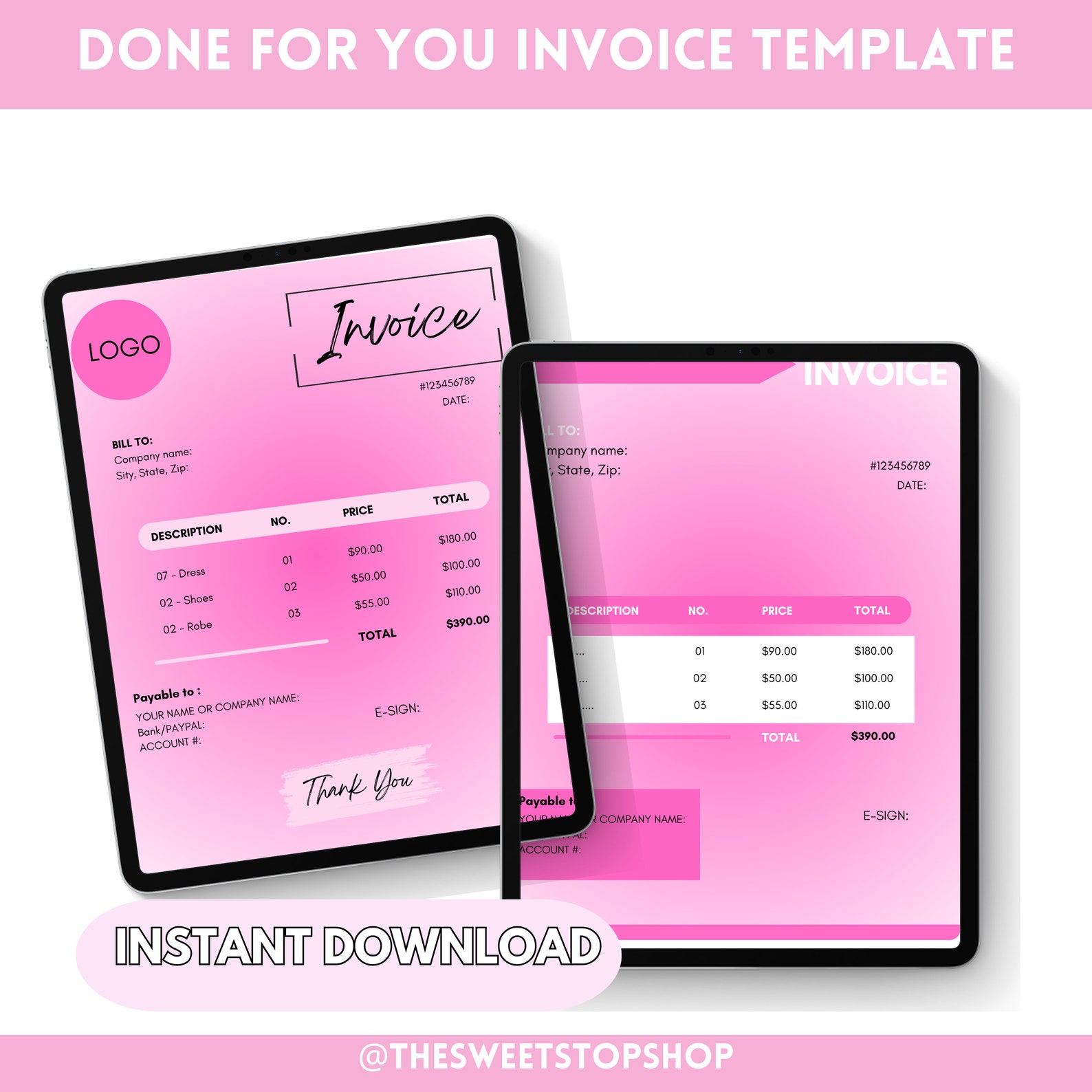 Invoice Template Bundle - Pink, Small Business Template, Editable ...