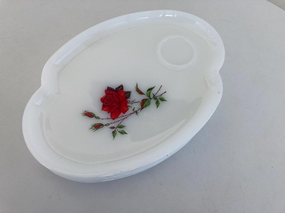 1950s Vintage Federal White Milk Glass Tea Plate With Painted Red Roses ...