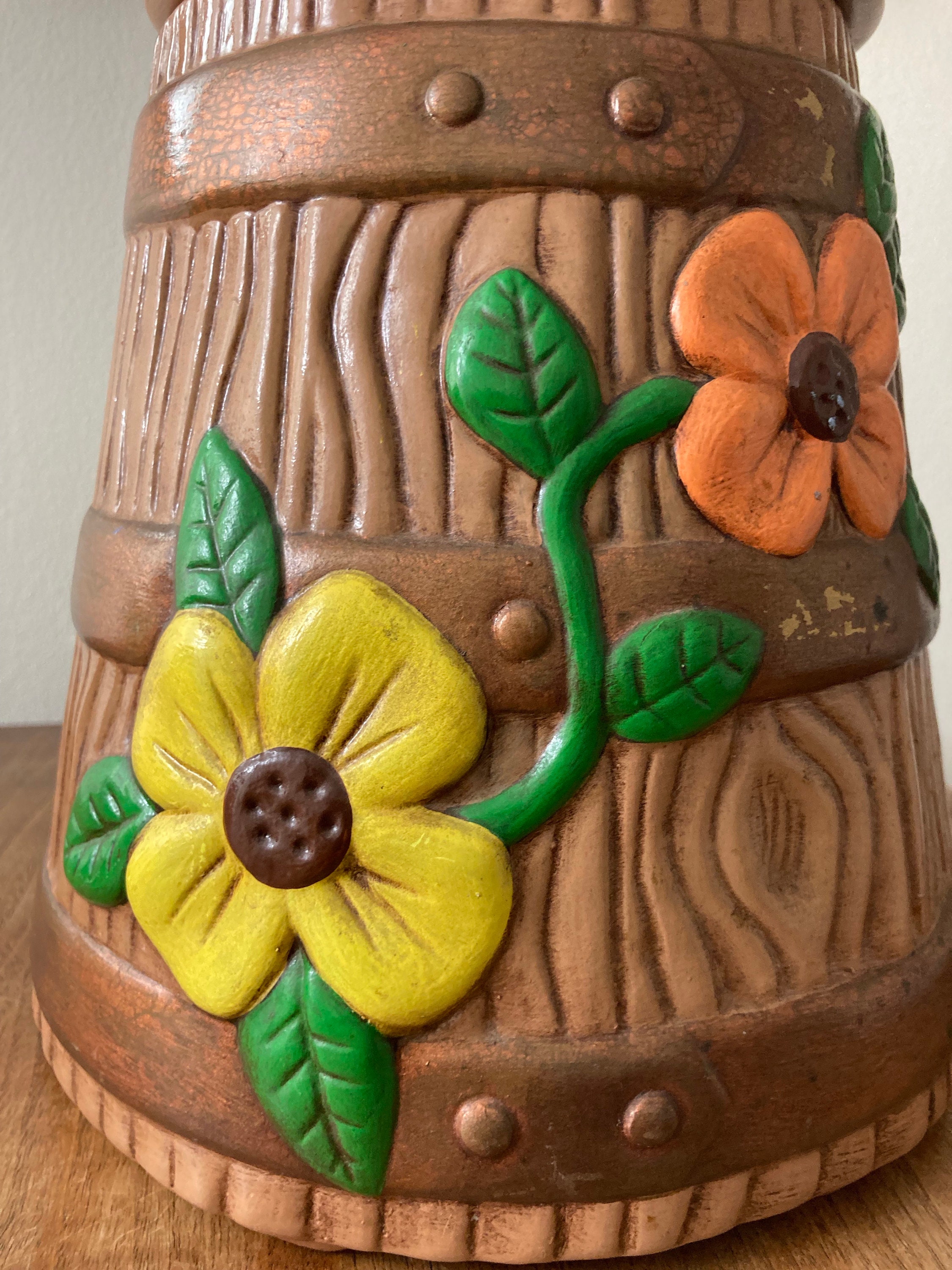 Vintage 1978 Oak Barrel / Tree With Flowers Ceramic Cookie Jar - Etsy