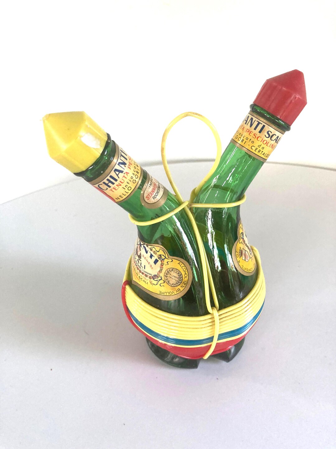 Vintage Small Green Glass Double-spouted Italian Chianti Bottle Flask ...