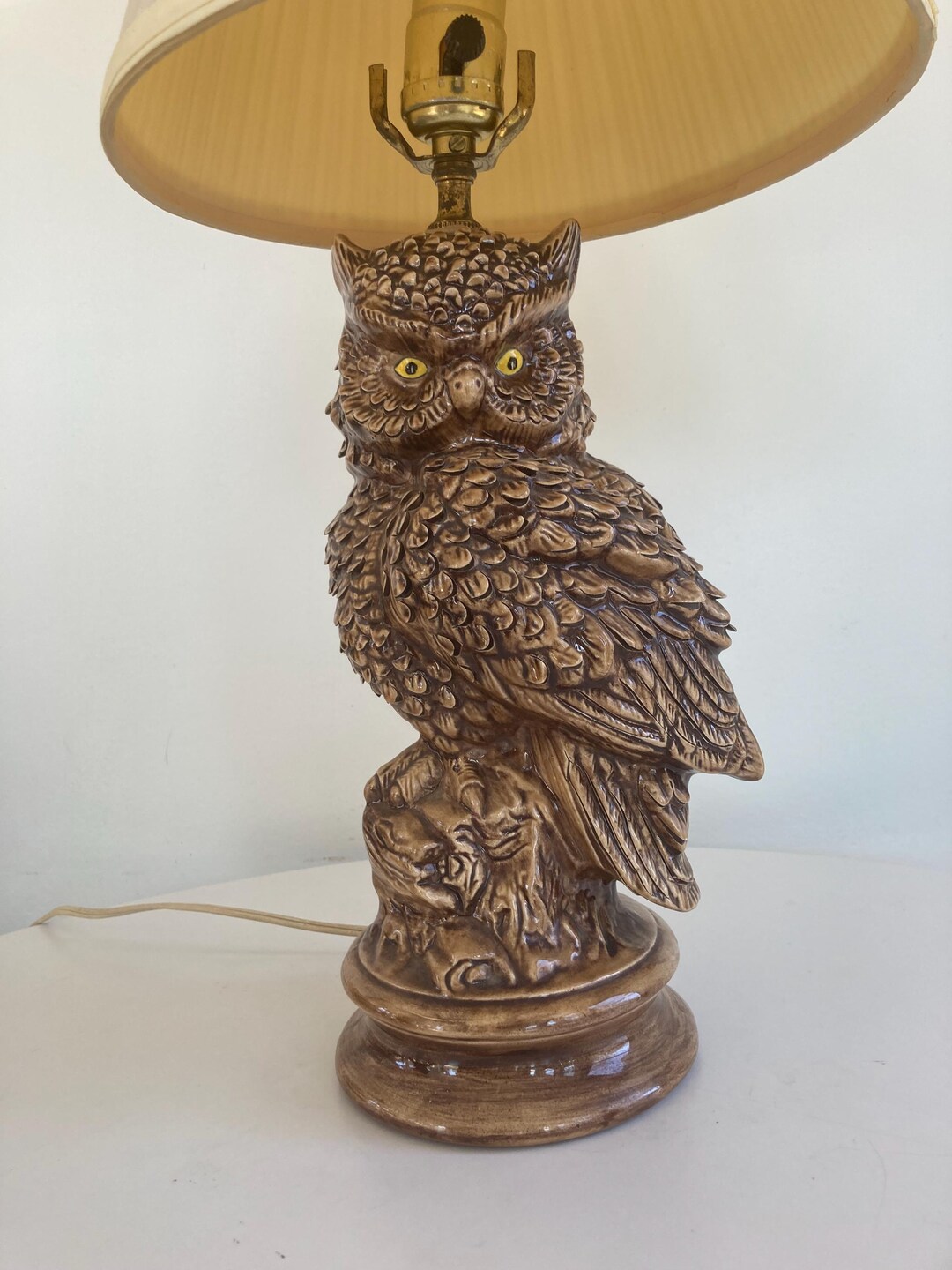 VTG Vintage Owl Lamp Table Lamp With Shade Heavy Ceramic 12” Base and ...