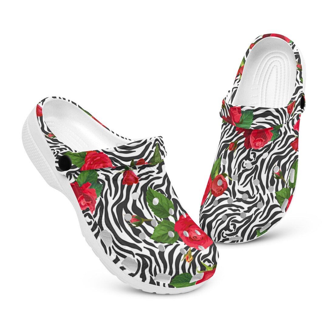 Flowers and Zebra Print Clogs for Women and Men, Custom Slip on Shoes ...