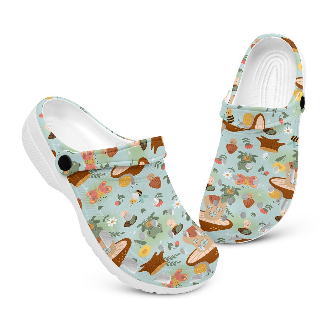 Frogs and Mushroom House Floral Pattern Crocs Clogs for Women and Men ...