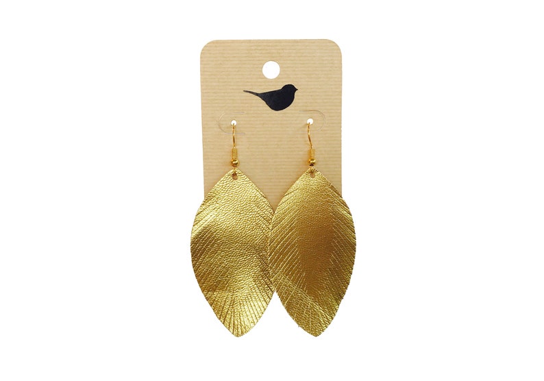 Gold Leather Feather Earrings: 18k Gold Plated Hooks - Etsy