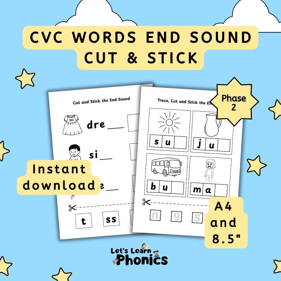 CVC Words Missing End Sound Worksheet, Phase 2 Phonics Digital Download ...