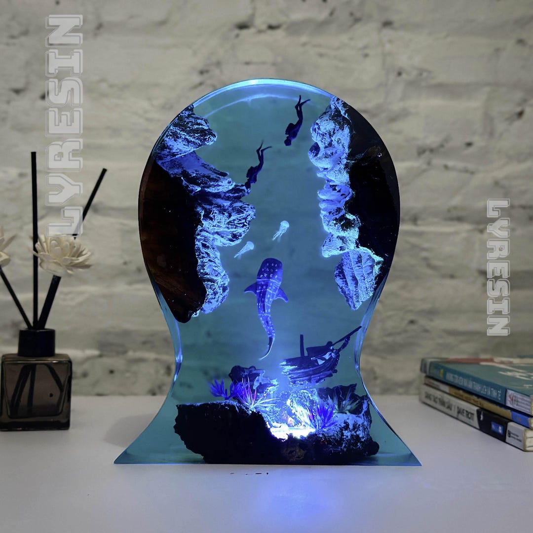 Epoxy Resin Lamp,whale Shark and Divers Headphone Stand,resin Art Lamp ...