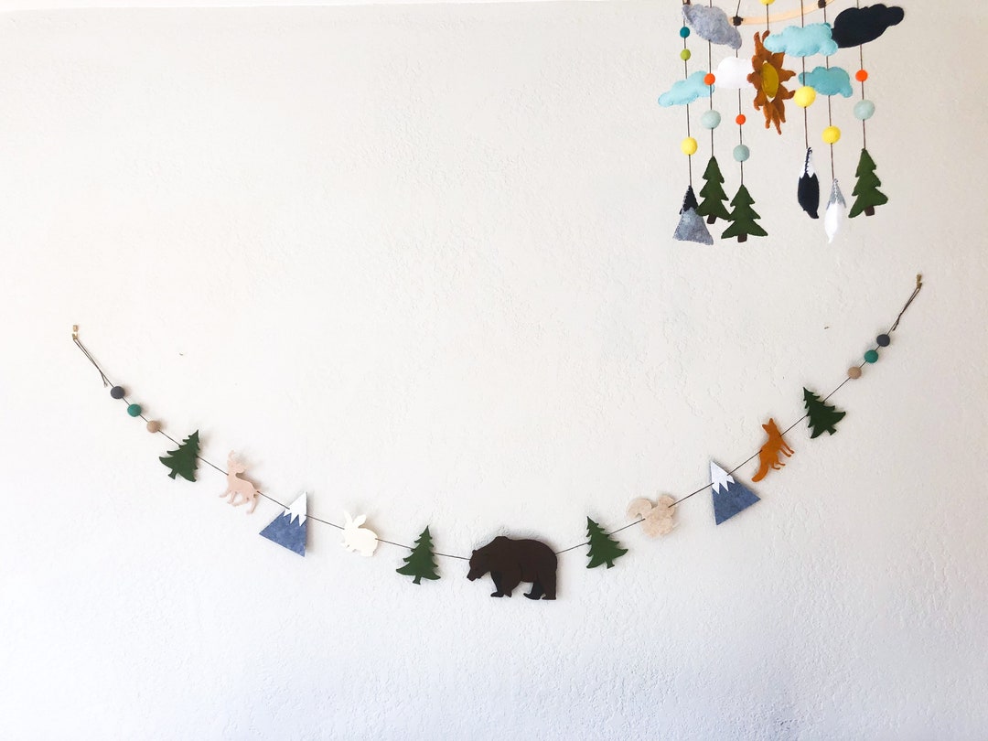 Felt Woodland Animal Banner; Mountain Forest Nursery Bunting; Rustic ...