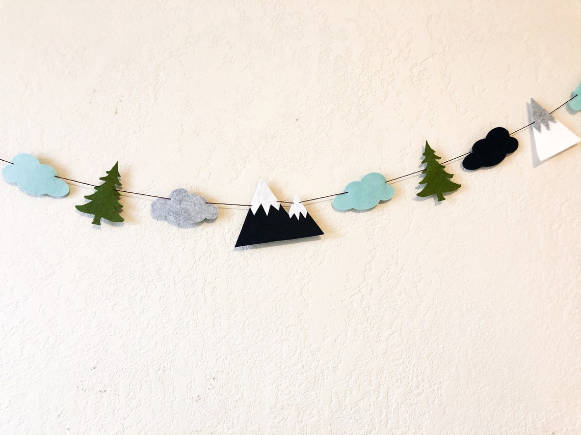 Felt Woodland Mountain Banner Forest Nursery Decor Rustic | Etsy