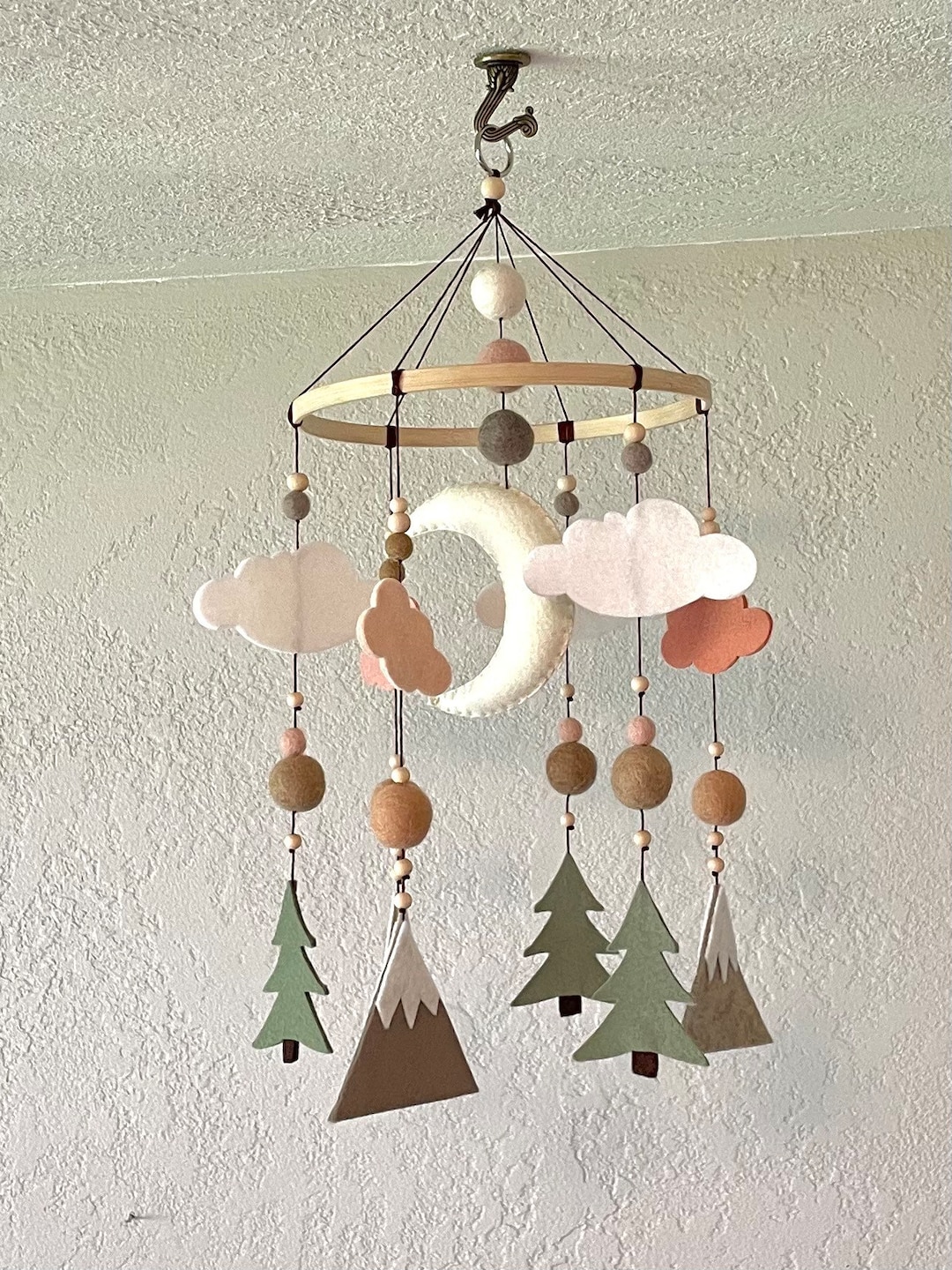 Basic Felt Woodland Mobile; Forest Blush and Neutral Nursery Decor; Girl Mountain Tree Mobile - Etsy