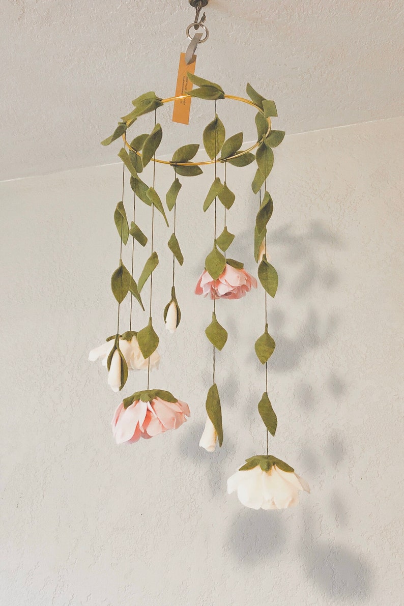 English Flower Garden Blush and Cream Felt Flower Baby Mobile | Etsy