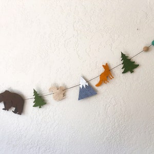 Felt Woodland Animal Banner; Mountain Forest Nursery Bunting; Rustic ...