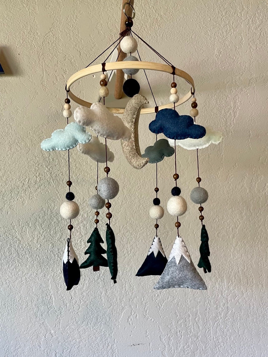 Felt Mountain Woodland Mobile; Boy Nursery Decor; Monochromatic Blue ...
