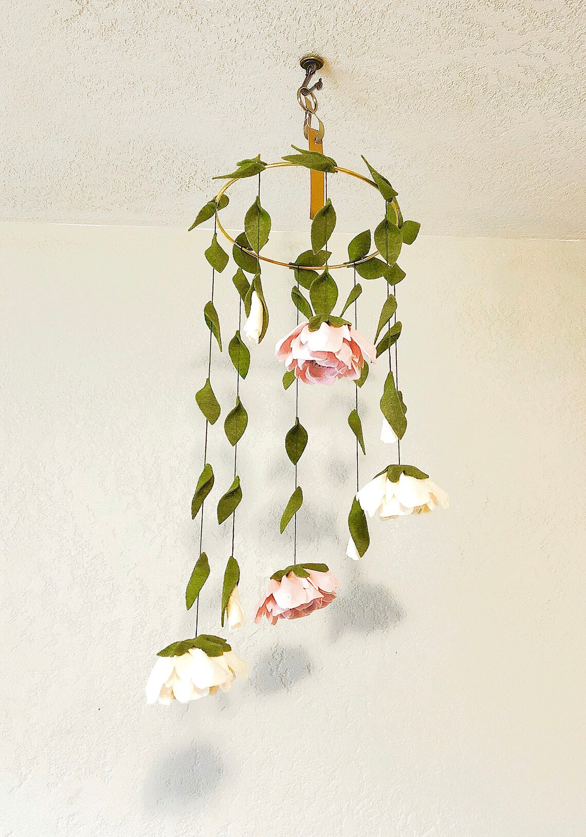 English Flower Garden Blush and Cream Felt Flower Baby Mobile | Etsy