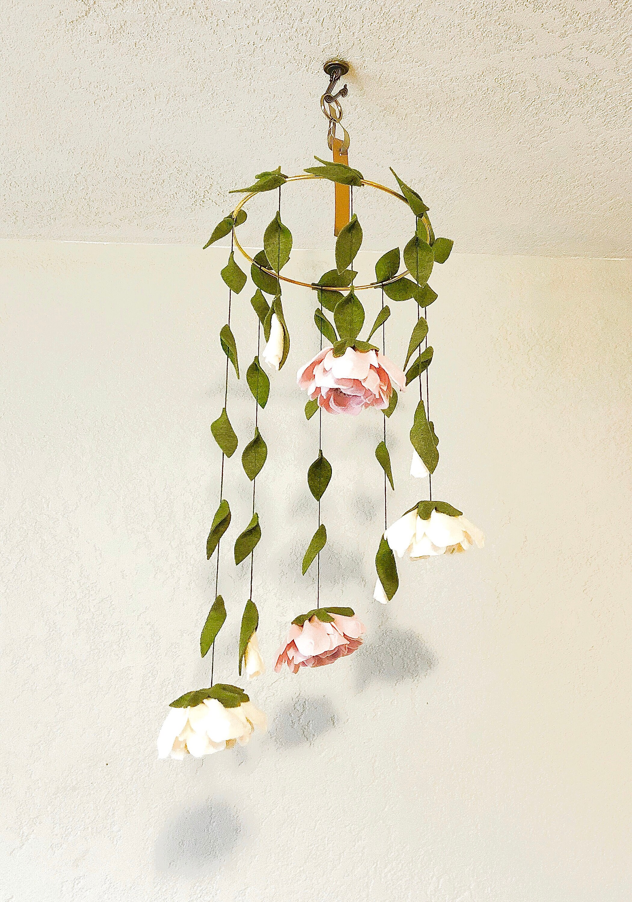 English Flower Garden Blush and Cream Felt Flower Baby Mobile | Etsy