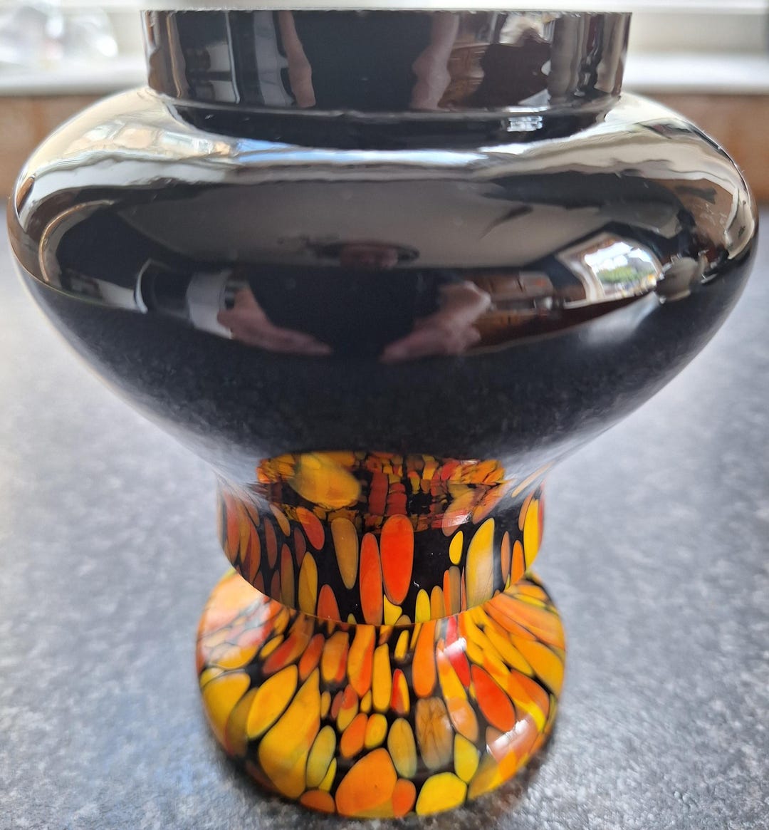 Art Deco Small Black Splatter Glass Vase / Czech Production Missing ...