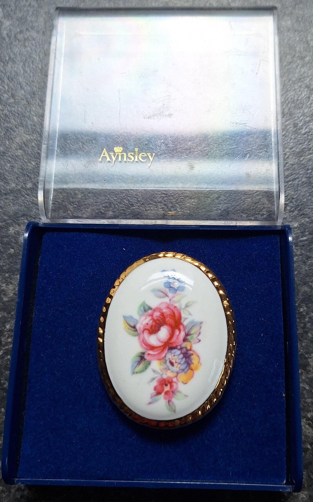 Aynsley Vintage Bone China Oval Flower Pattern Brooch (boxed) Unused ...