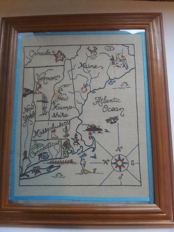 New England 1939 Embroidered Map - Etsy