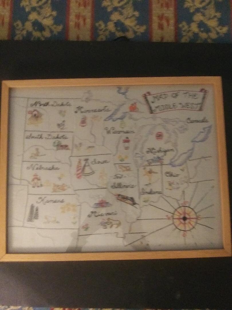 Vintage Embroidered Map of the Middle West - Etsy