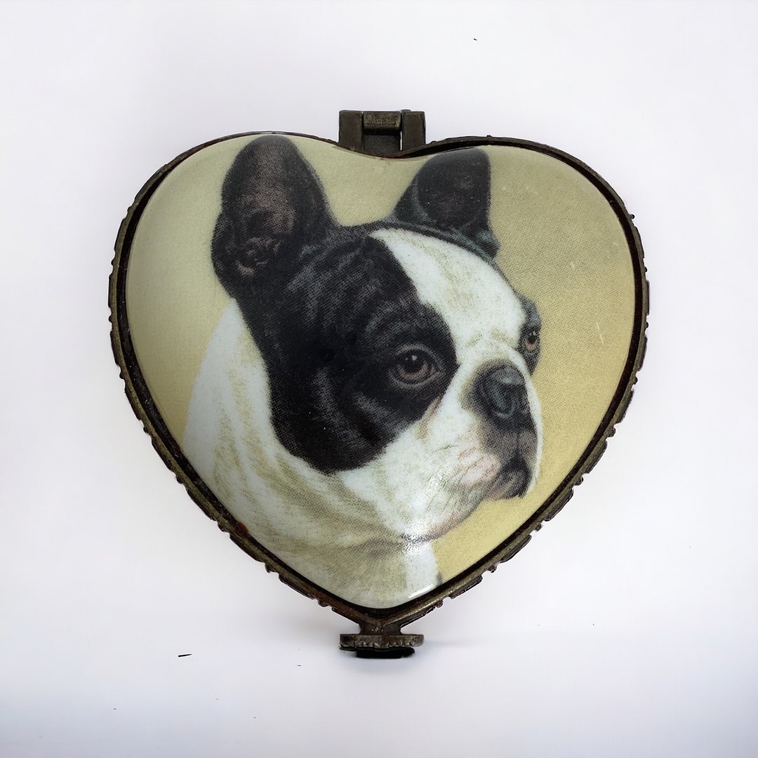 Vintage French Bulldog Frenchie Heart Shaped Trinket Container Jewelry ...