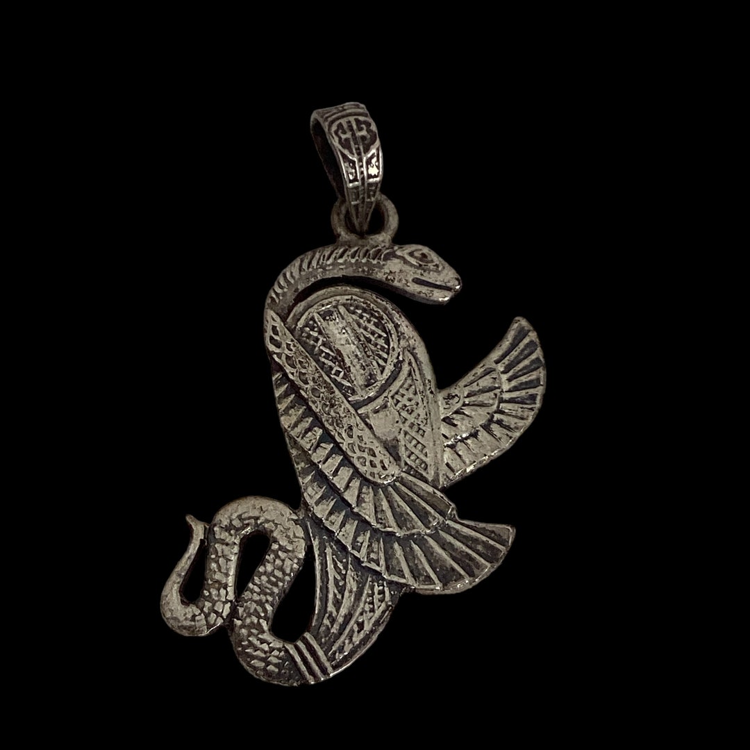 Vintage Egyptian Silver Flying Serpent Snake Pendant NOS - Etsy