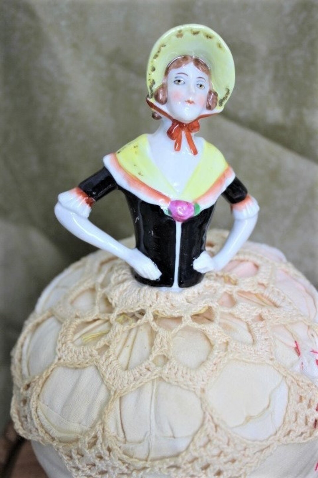 Antique German Porcelain Half Doll Pin Cushion Etsy