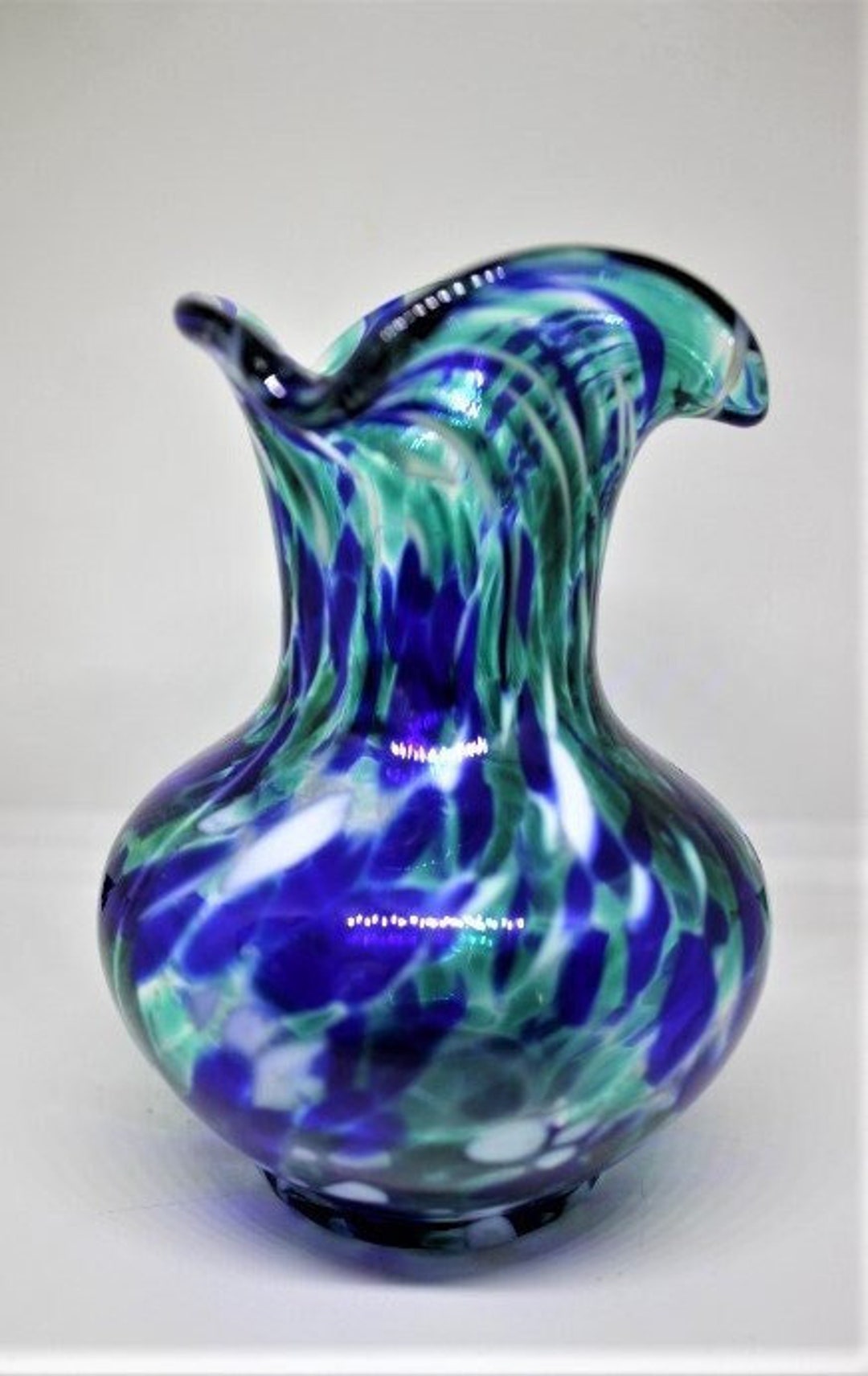 Vintage Handblown Blue Aqua Swirl Glass Vase - Oglebay - Wheeling WV - Etsy