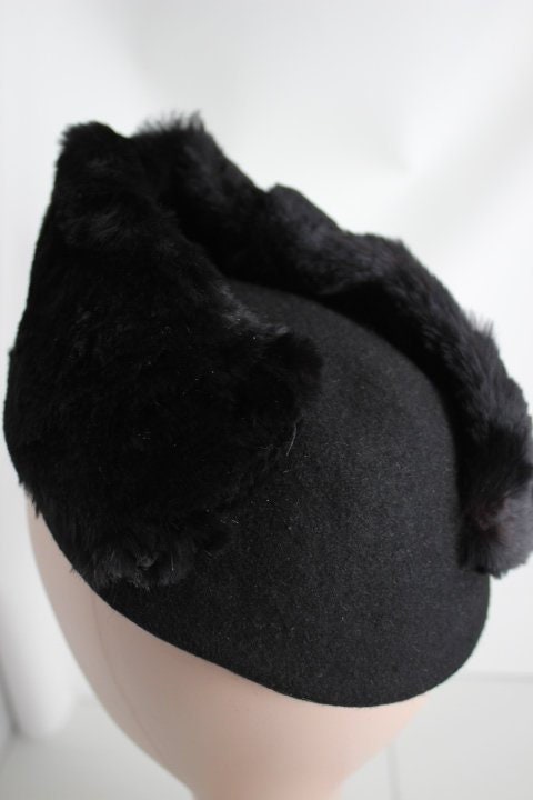 Vintage Womens 1940s Military Inspired Wool Rabbit Fur Hat - Etsy