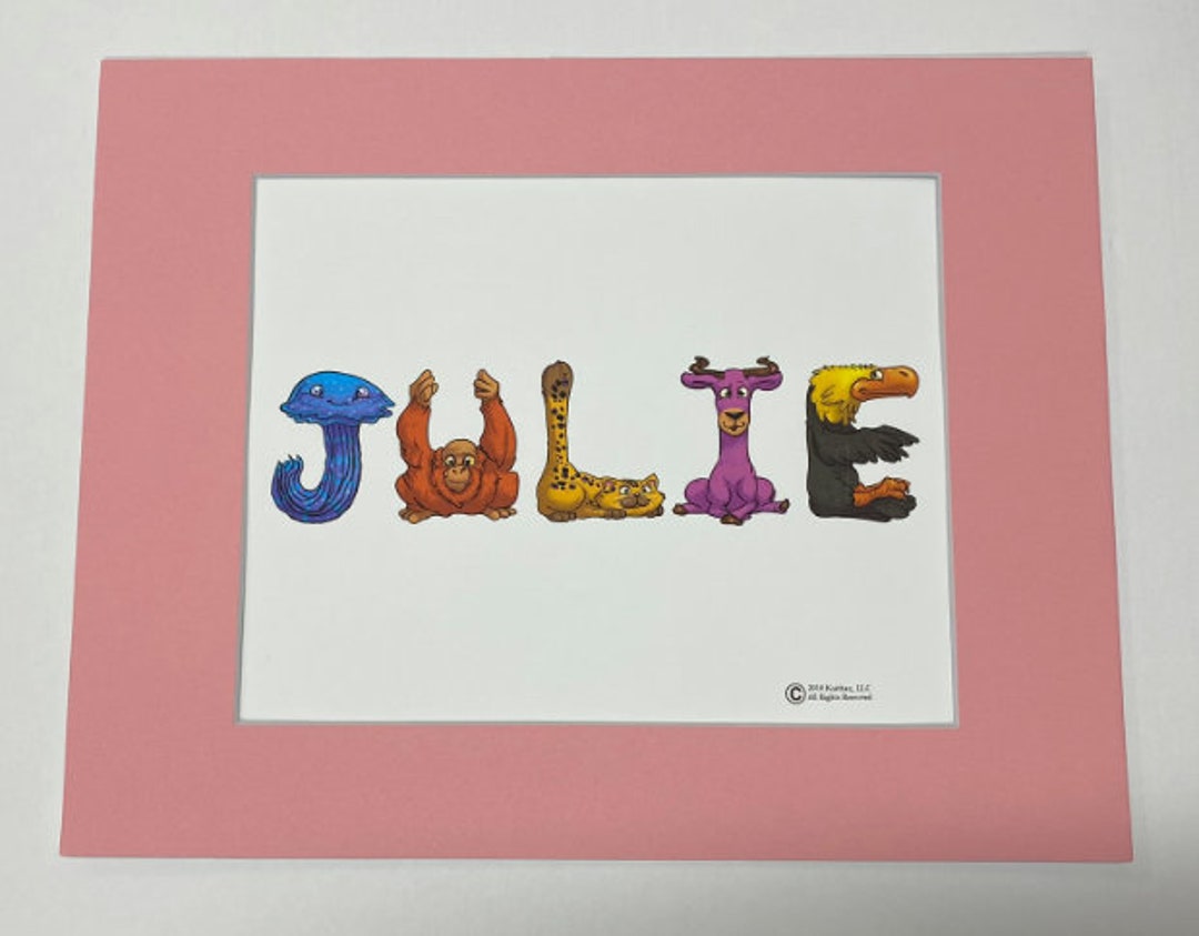 JULIE Baby Name Art Animal Alphabet Letter Nursery Wall Gift Cute ...