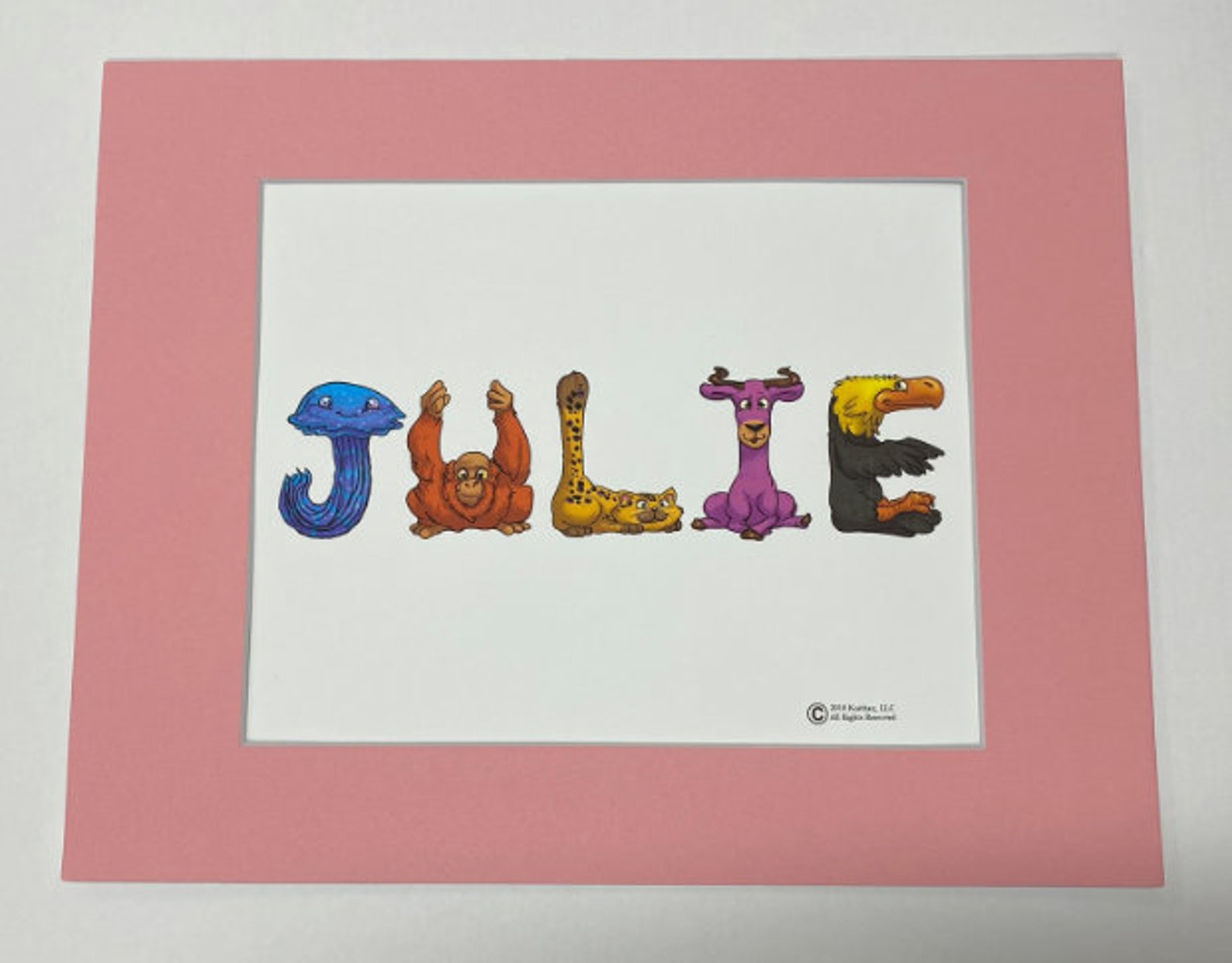 JULIE Baby Name Art Animal Alphabet Letter Nursery Wall Gift Cute ...