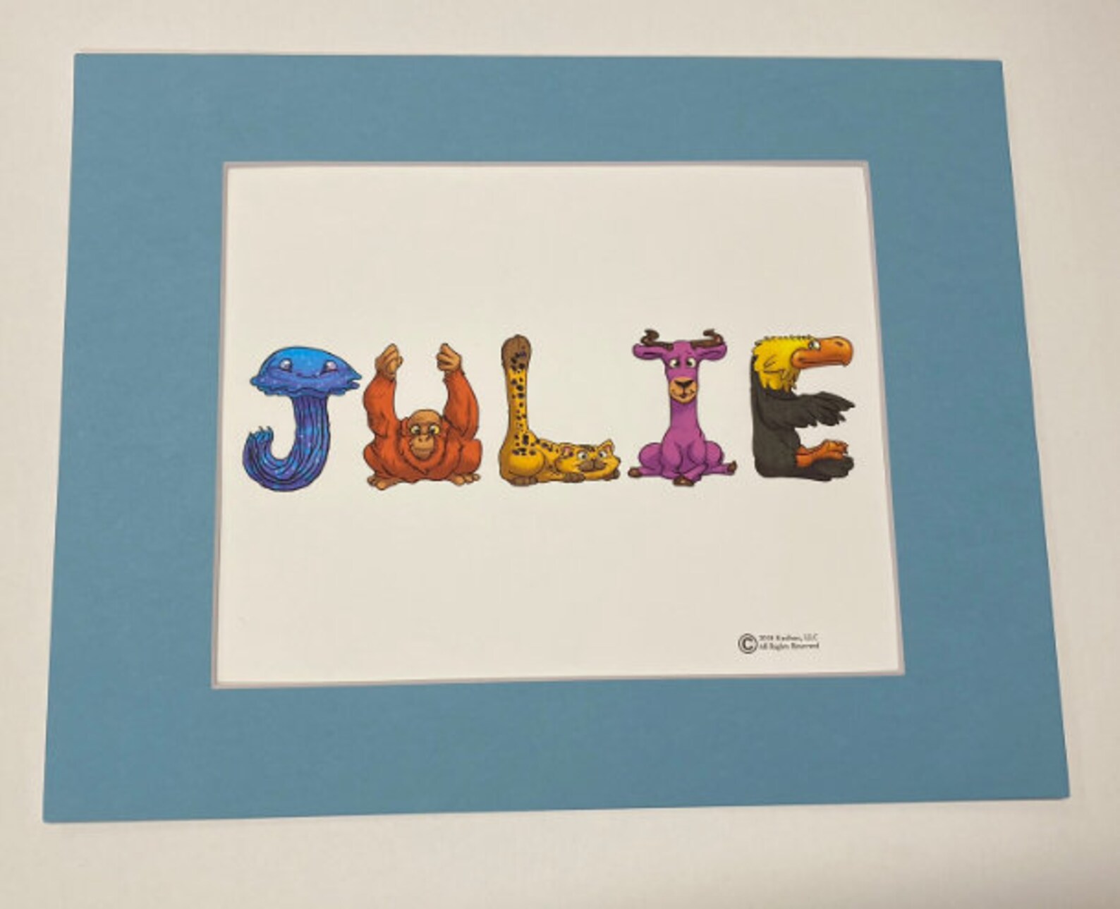 JULIE Baby Name Art Animal Alphabet Letter Nursery Wall Gift Cute ...