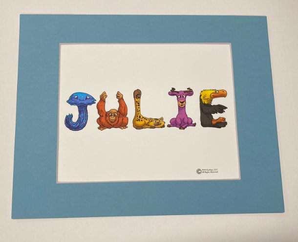 JULIE Baby Name Art Animal Alphabet Letter Nursery Wall Gift Cute ...