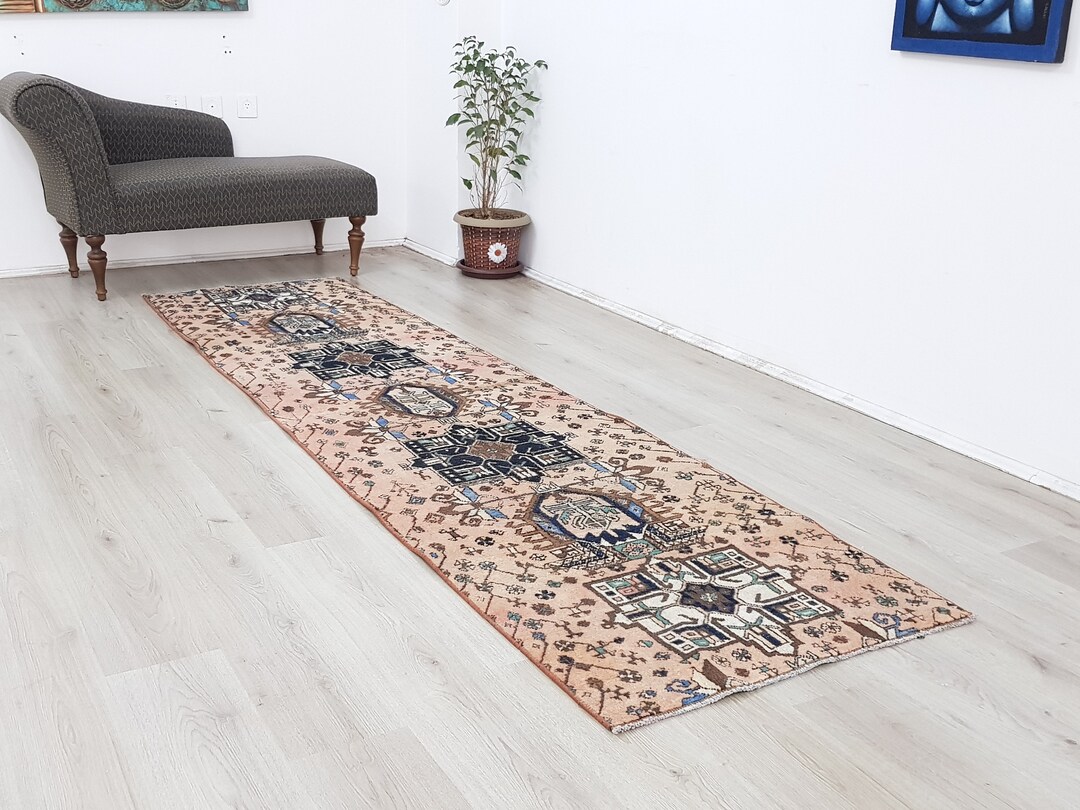 Persian Beige Runner Rug Vintage Hallway Rug Handmade - Etsy