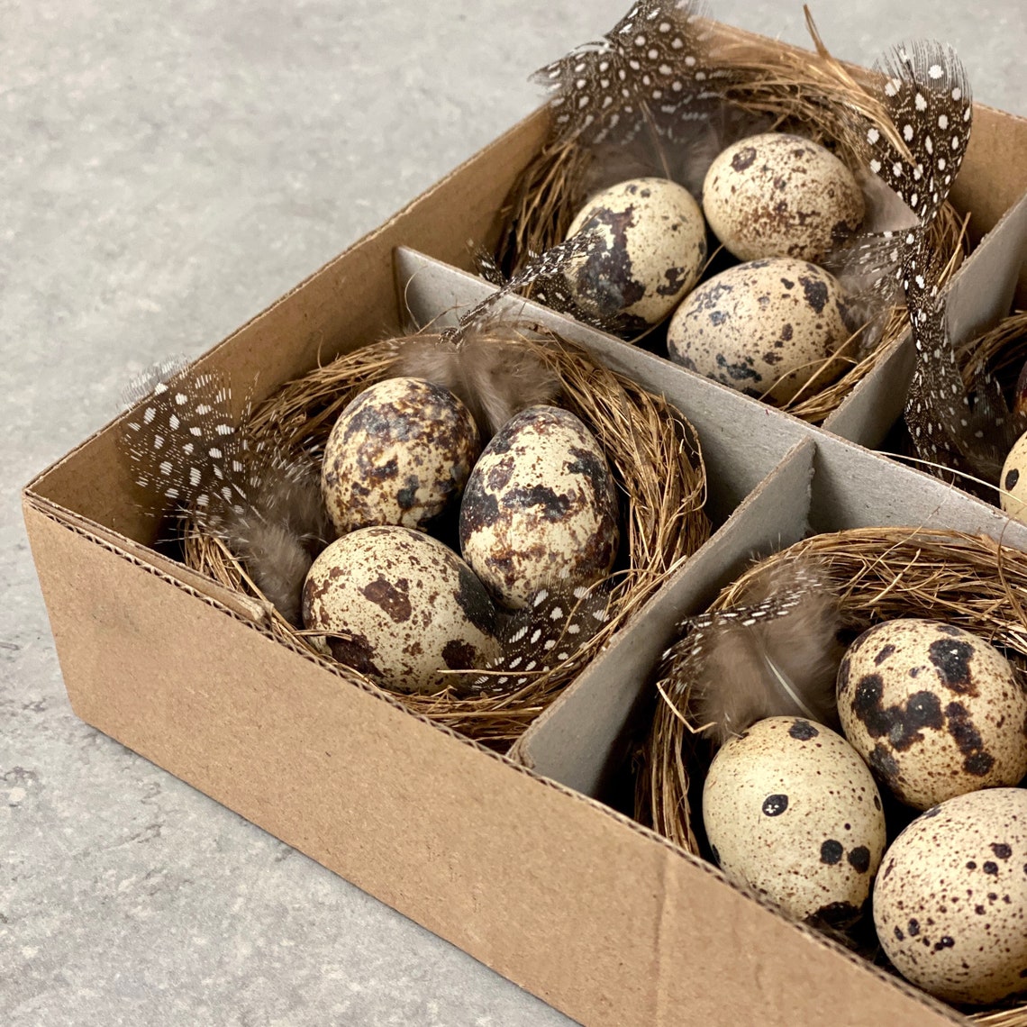 Four Handmade Miniature Nests With Real Blown Quail Eggs | Etsy UK